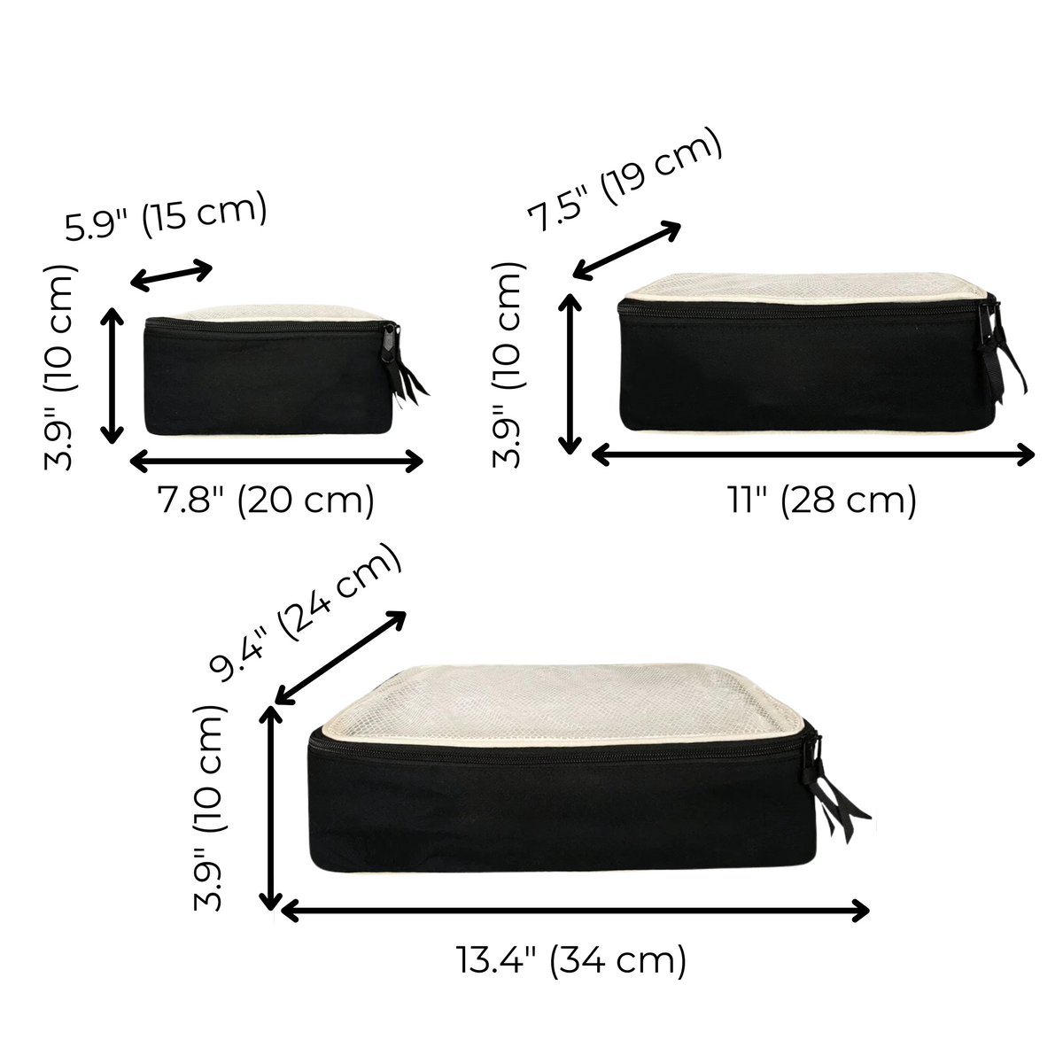 Cotton Personalized Packing Cubes Black 3-pack | Bag-all