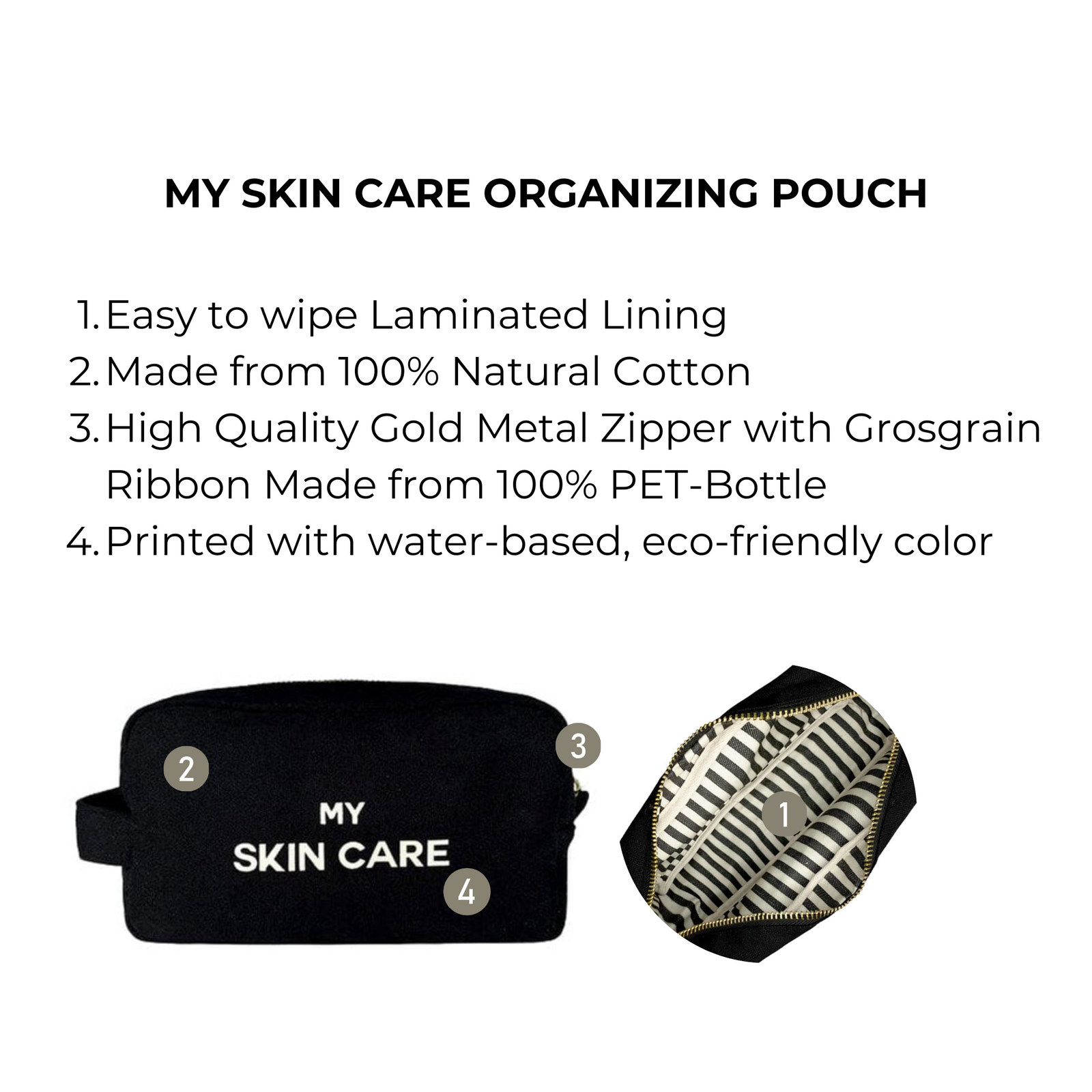My Skin Care Case: Black Organizing Pouch with Coated Lining
