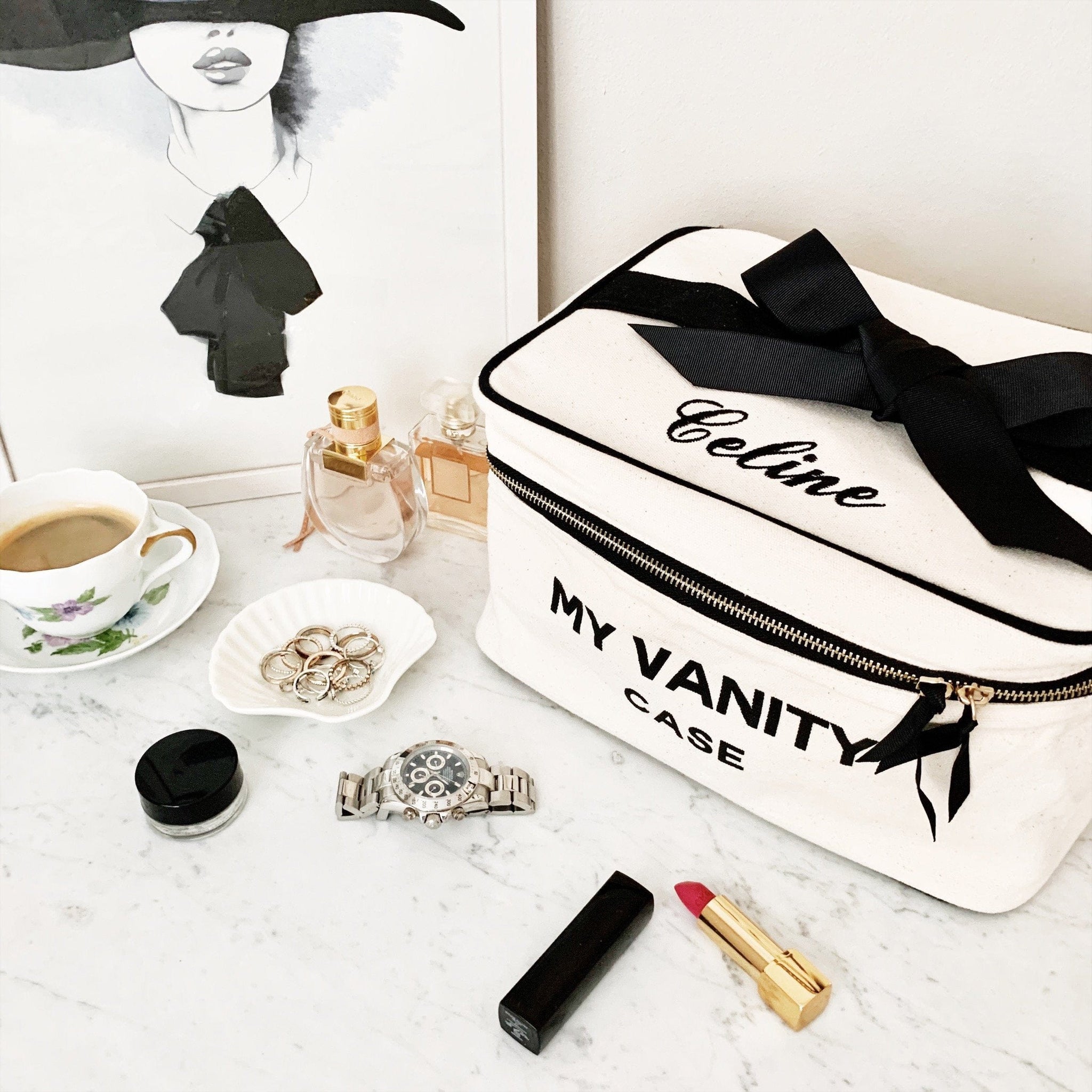 Natural Large Beauty Case in cotton, My Vanity Case, Monogram – Bag-all